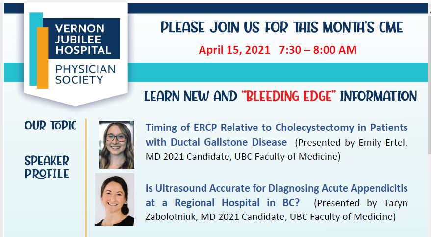 CME – April 15 - Vernon Physician Society